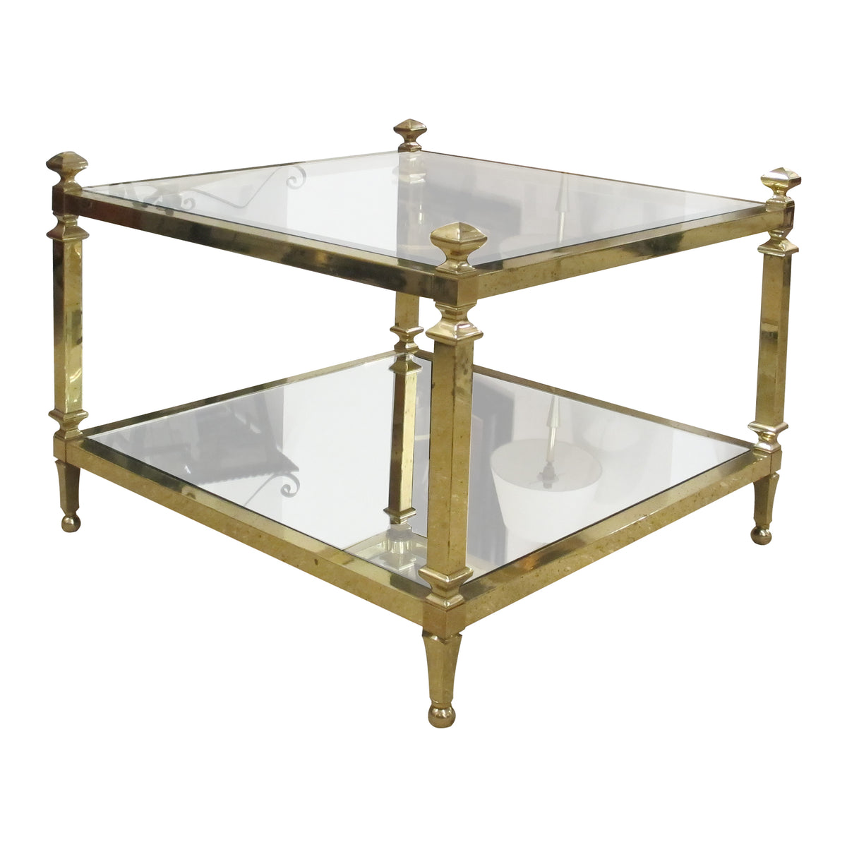 Pair of 1970s Italian Brass and Glass Two-Tier Side Tables with Mirror ...