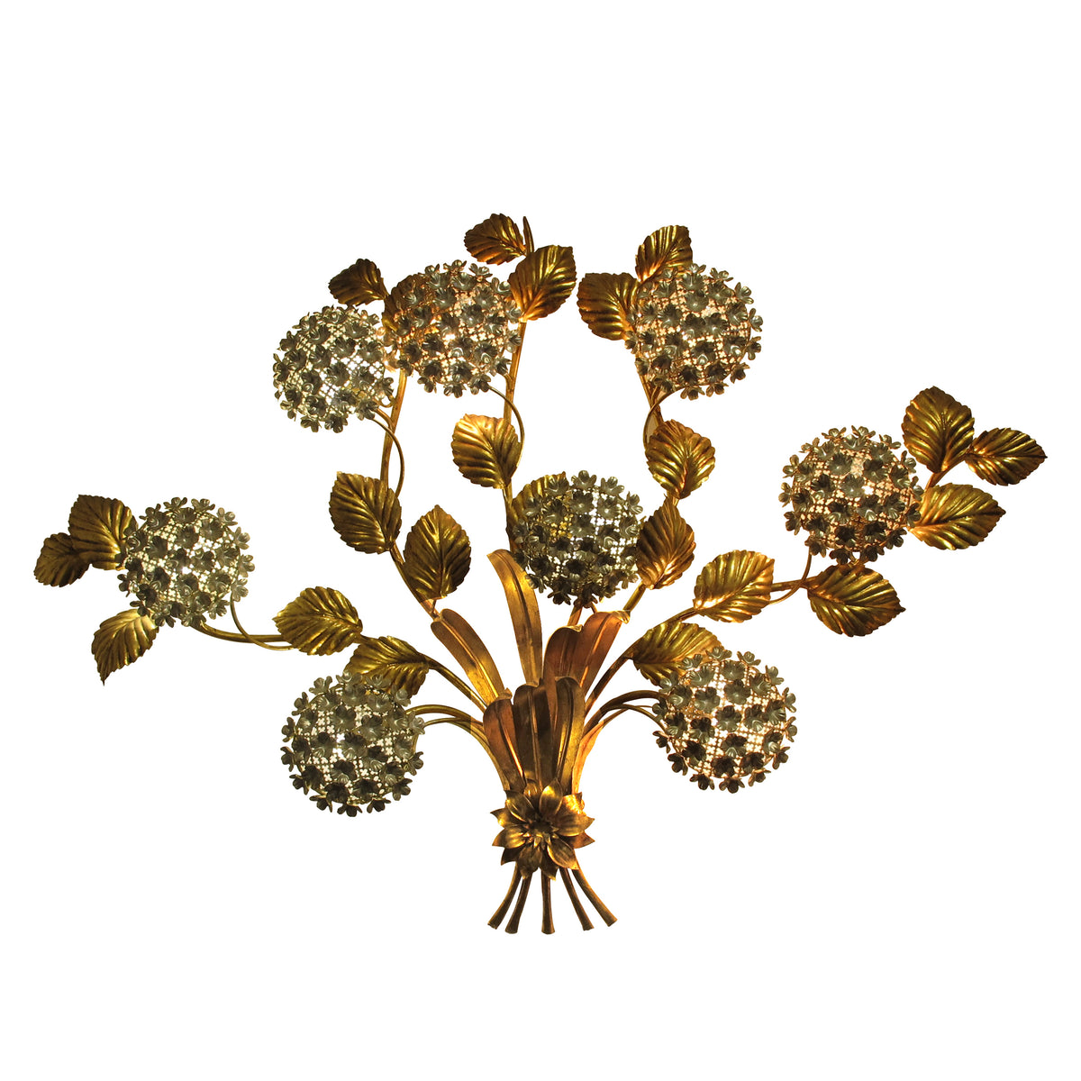 1950s Large Gilt Metal Hydrangeas Wall Light by Hans Kogl, German ...